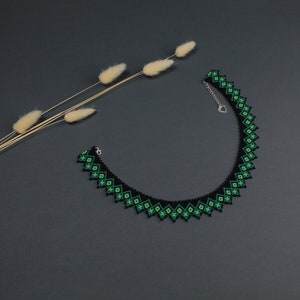 Green and Black Bead Necklace for Woman, Bead Collar Necklace ...