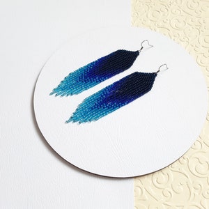 Blue Fringe Earrings, Boho Beaded Earrings for Women, Statement ...