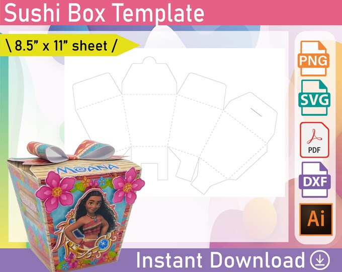 Sushi Box Template Box Template 8.5x11 Sheet, Printable PDF Png SVG AI ...