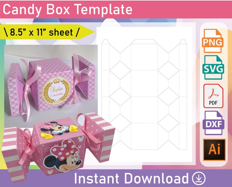 Candy Box Template Box Template 8.5x11 Sheet - Etsy