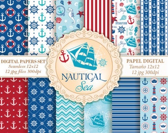 Nautical Sea Gold 12 Digital Papers Instant Download JPG | Etsy