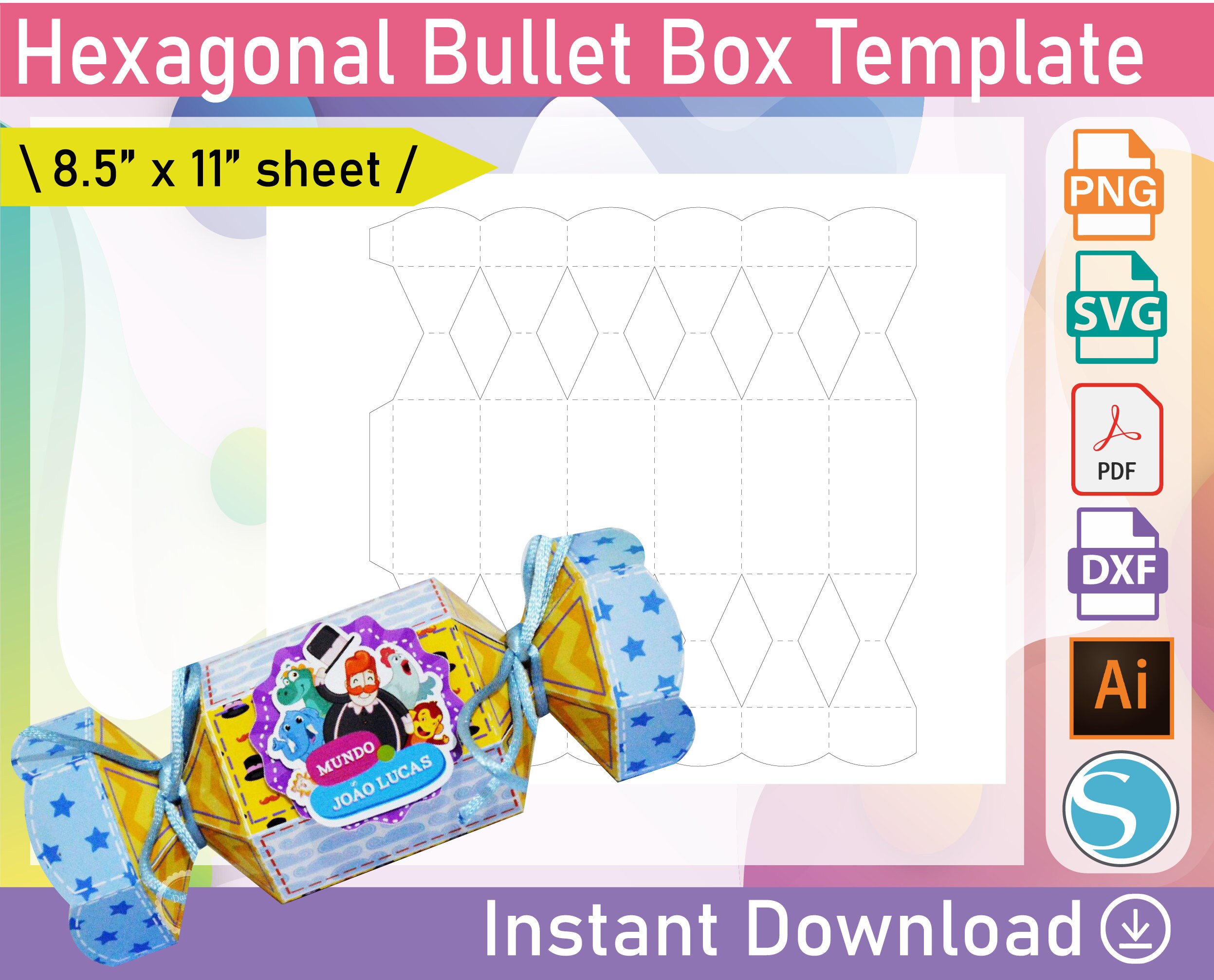 Hexagonal Bullet Box Template Box Template - Etsy