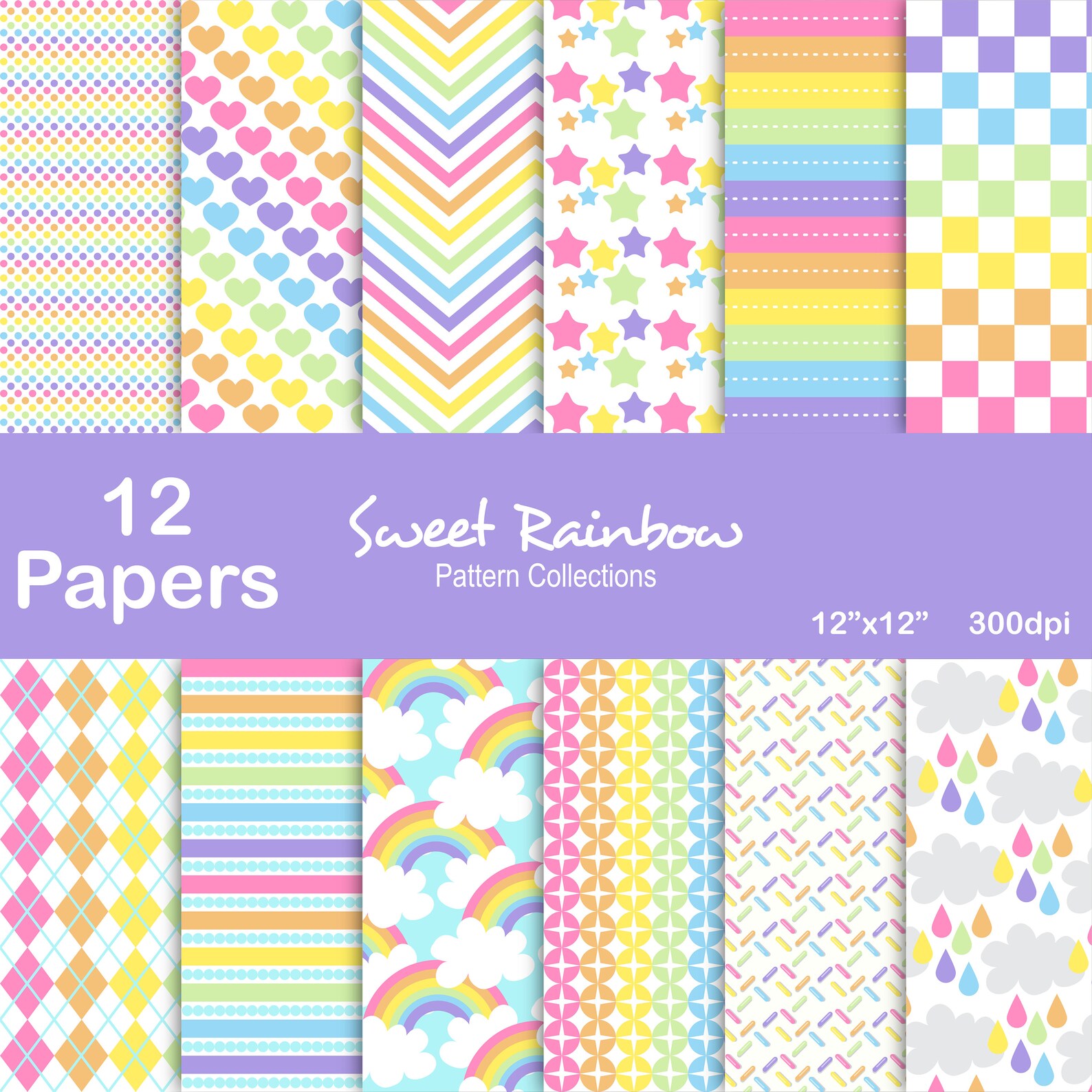 Sweet Rainbow Digital Paper 12 Papers Digital Kit JPG PNG - Etsy