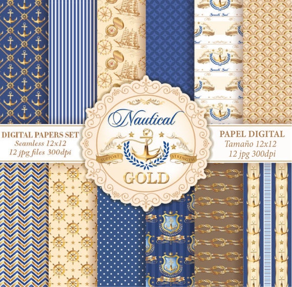 Nautical Sea Gold 12 Digital Papers Instant Download JPG | Etsy