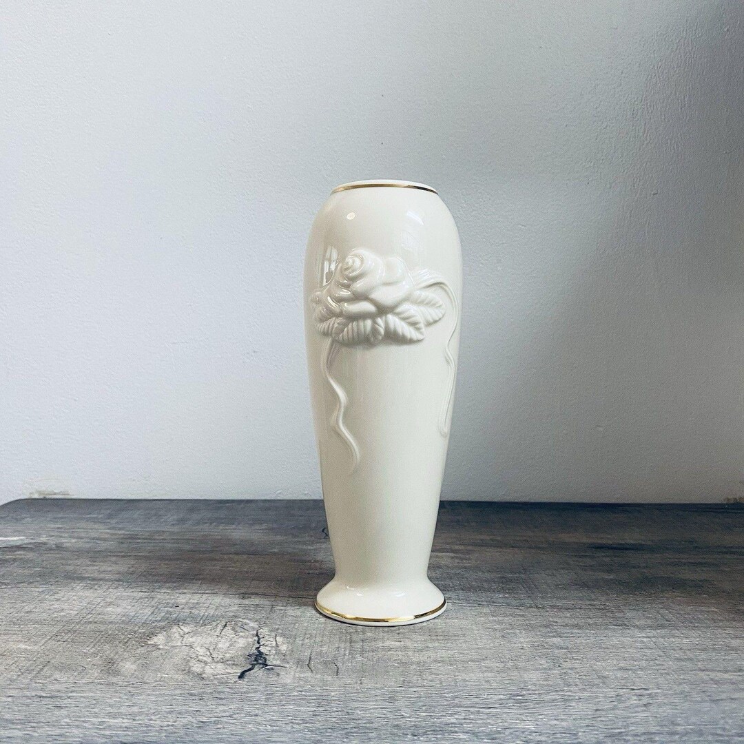 Vintage Lenox Collections Rose Blossom Cream Medium Vase 24 Karat Gold ...