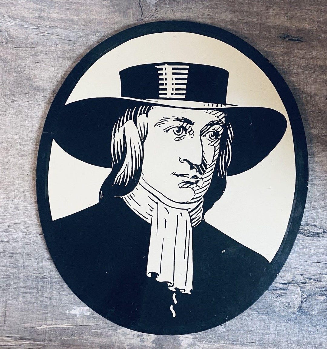 Quaker Vintage Oval Pyraglass Portrait Wood Backing - Etsy