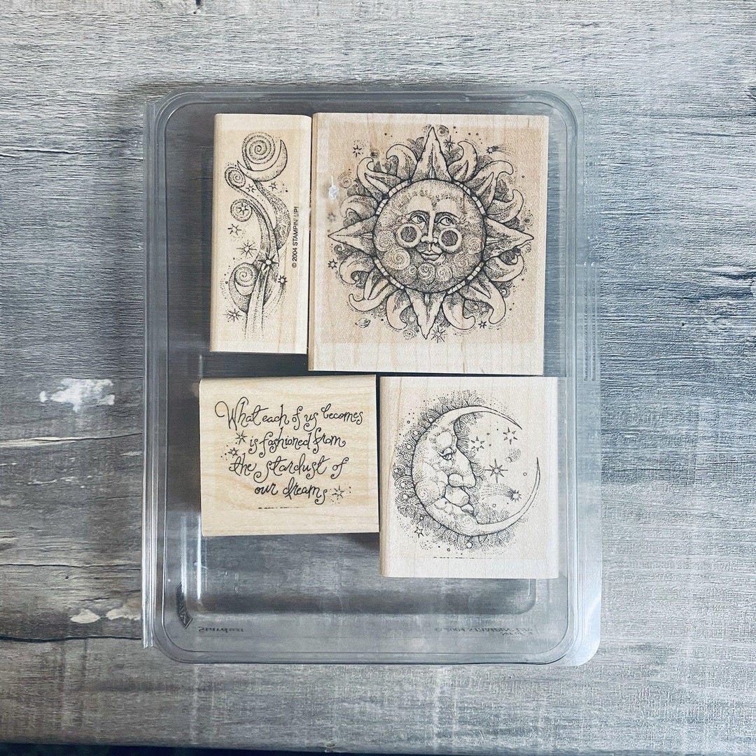 Vintage 2004 Stampin up Stardust Moon & Sun Wood Mounted Stamps Set of ...