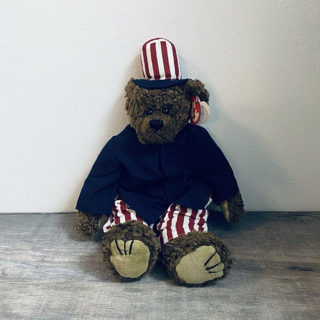 Ty Plush Jointed Teddy Bear Uncle Sam 1993 Brown Retired Vintage With ...
