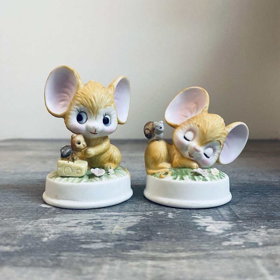Vtg Napco Mouse Mice With Snail and Bug Figurines Lot 2 Ceramic Bisque ...