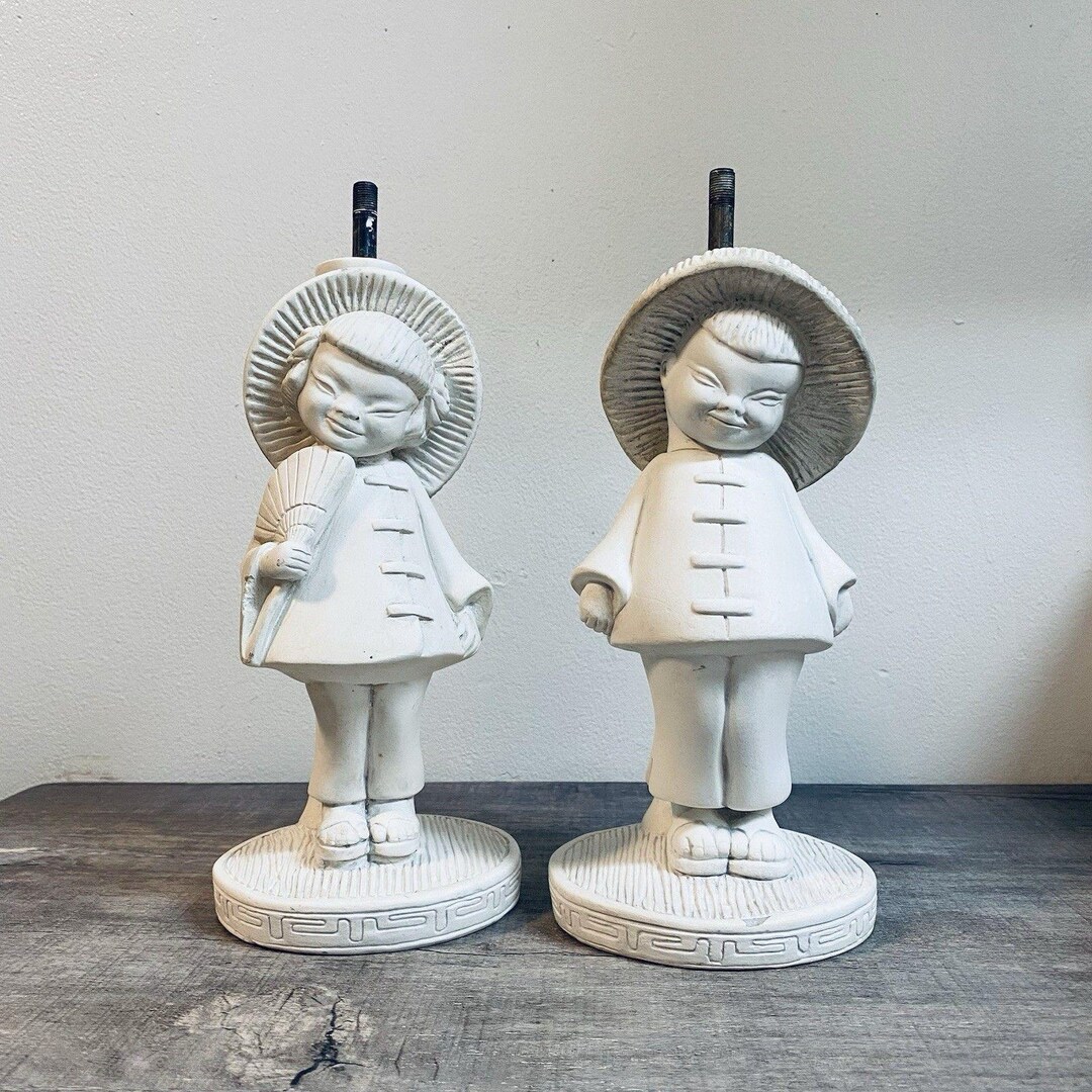 Vintage Plaster Unpainted Asian Boy/girl Lamp Bases Only - Etsy