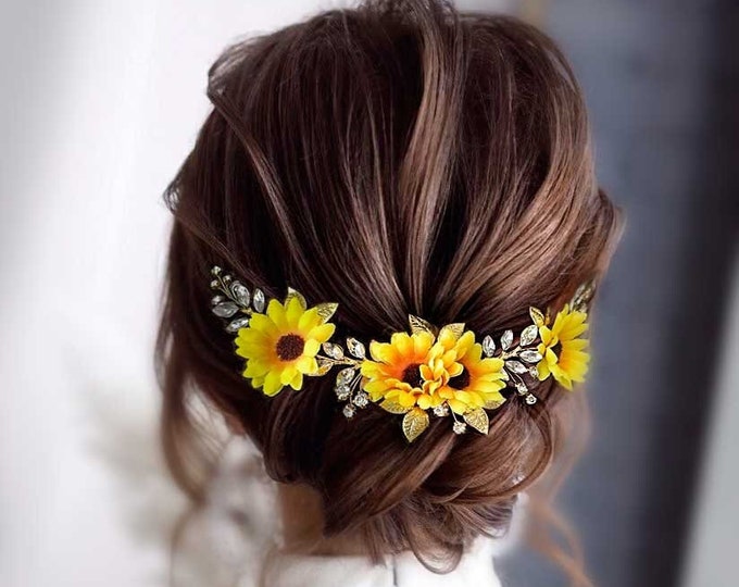 Sunflower Bridal Headpiece Boho Wedding Hairpiece Yellow Flower Hair ...
