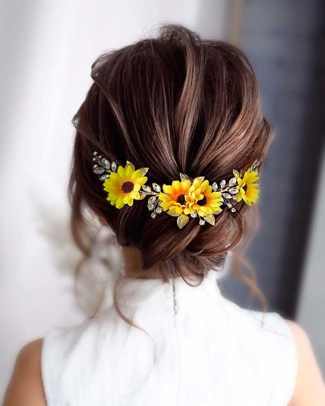 Sunflower Bridal Headpiece | Boho Wedding Hairpiece | Yellow Flower ...