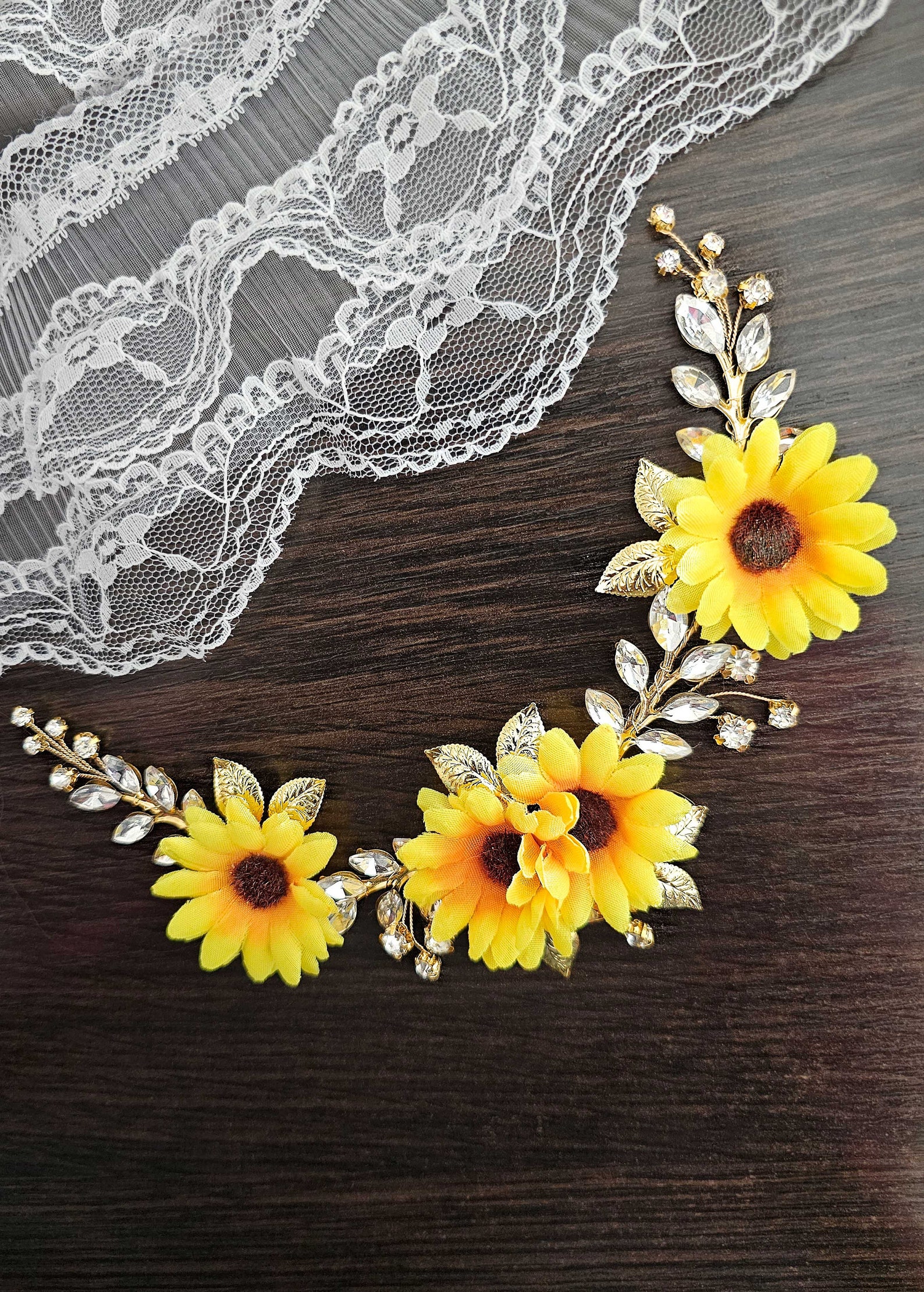 Sunflower Bridal Headpiece Boho Wedding Hairpiece Yellow Flower Hair ...
