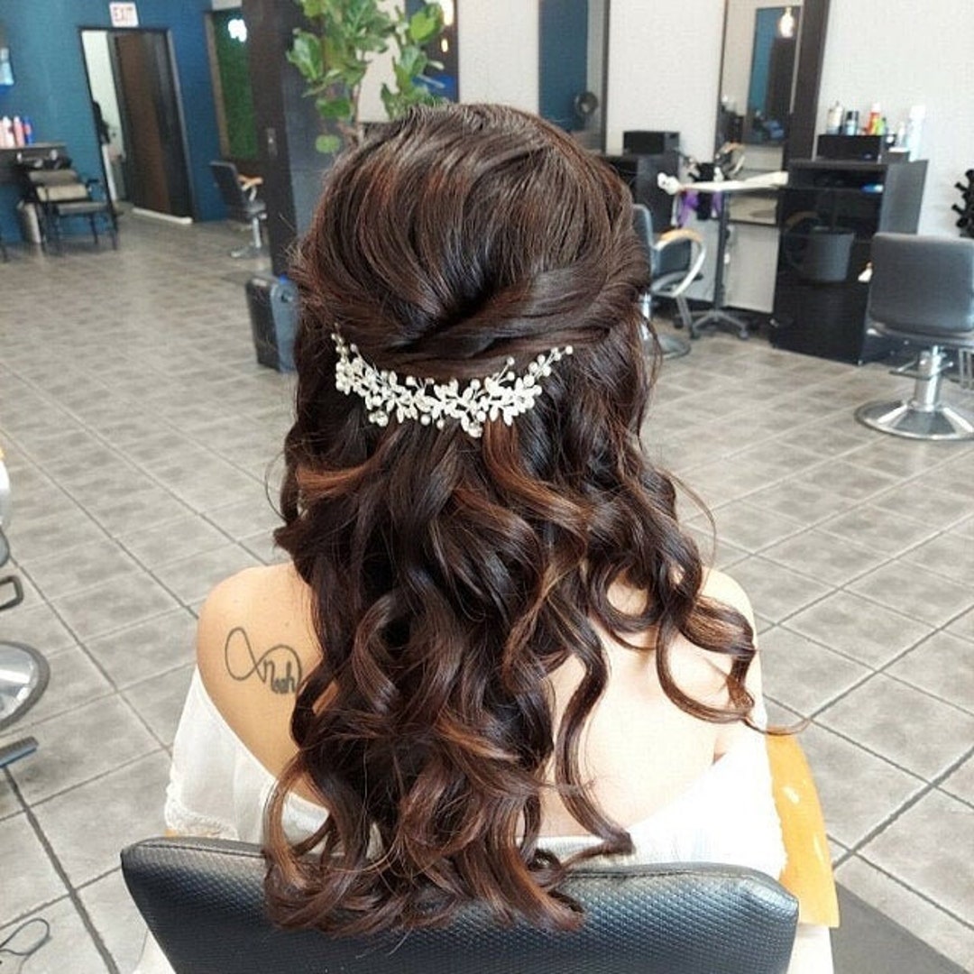 Boho Bridal Back Headpiece Bridal Halo Boho Wedding Pearl Headband ...