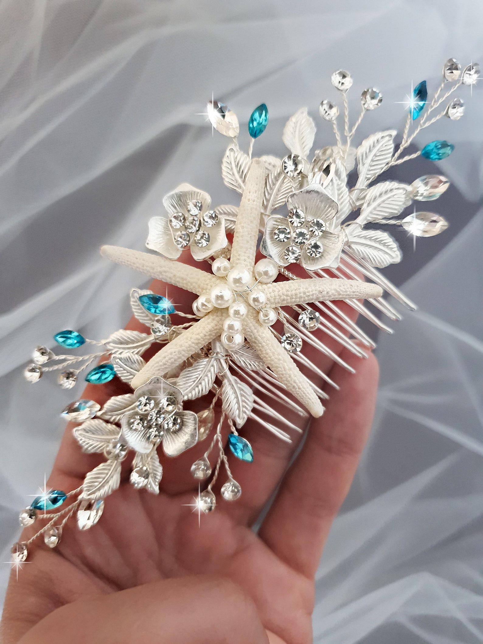 Beach Wedding Hair Accessories Blue Bridesmaids Gifts Aqua Blue ...