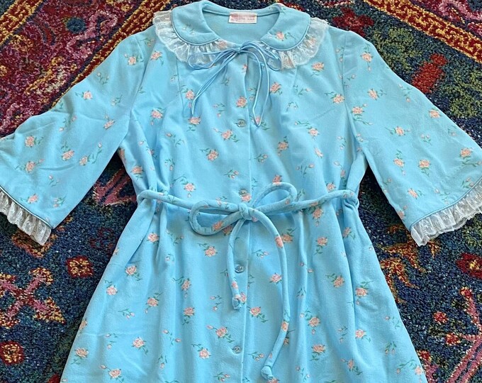 70s Floral Housecoat Vintage 70s Rose Robe Lace Blue Floral Stella ...