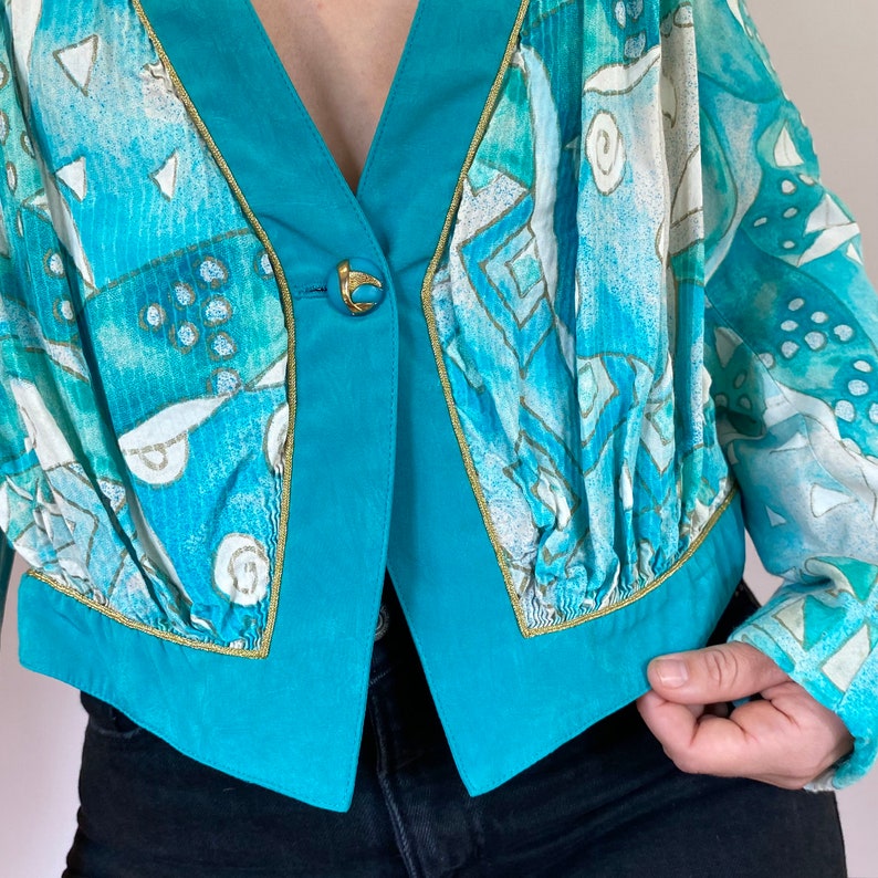 80s Bolero Jacket Teal Gold Jacket Vintage Lightweight Jacket 80s ...