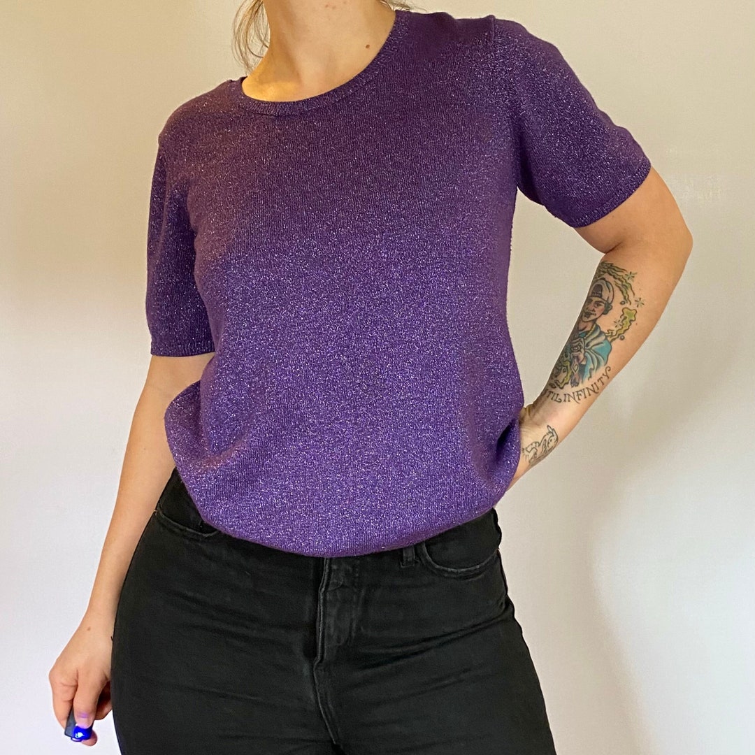 90s Shimmer Top 90s Purple Sparkle Blouse Vintage Purple Shimmer Shirt ...