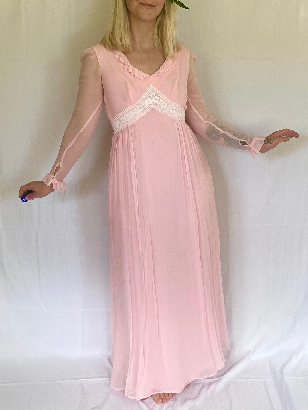 60s Pink Gown Vintage Light Pink Dress 60s Lace Pink Prom Dress Vintage ...