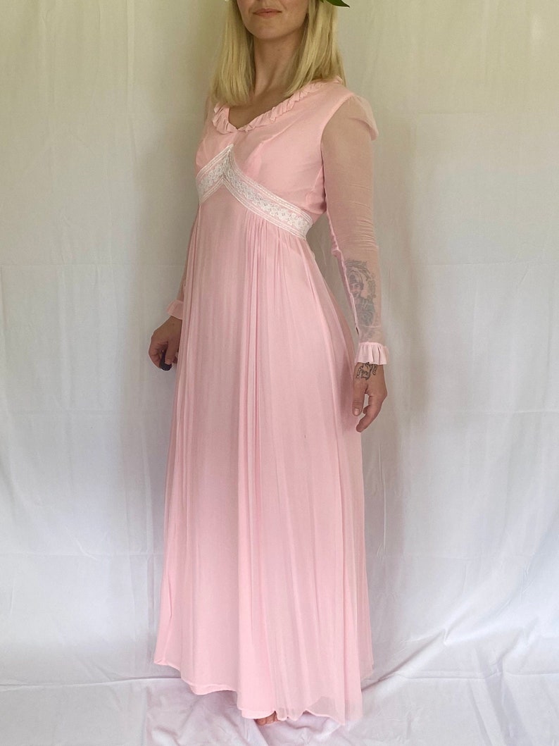 60s Pink Gown Vintage Light Pink Dress 60s Lace Pink Prom Dress Vintage ...
