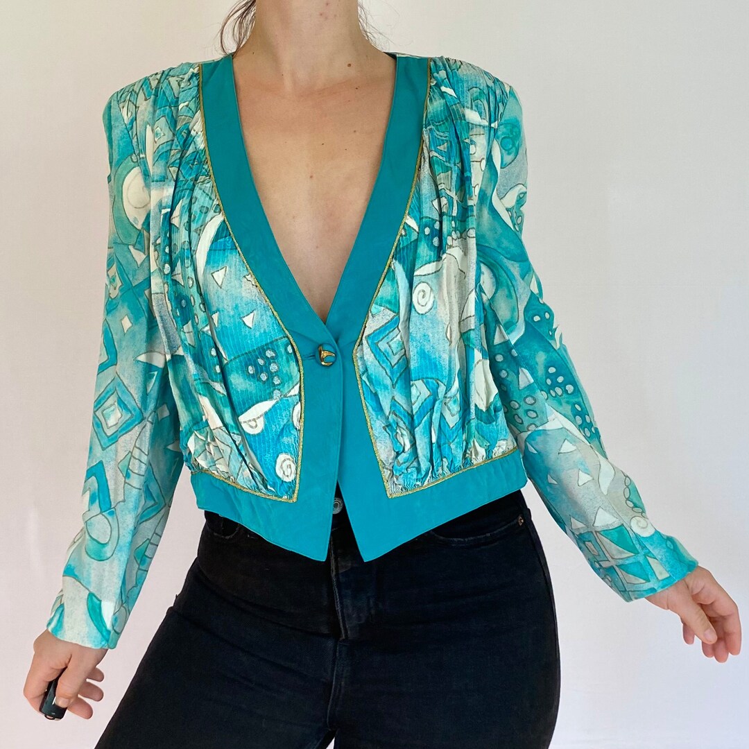 80s Bolero Jacket Teal Gold Jacket Vintage Lightweight Jacket 80s ...