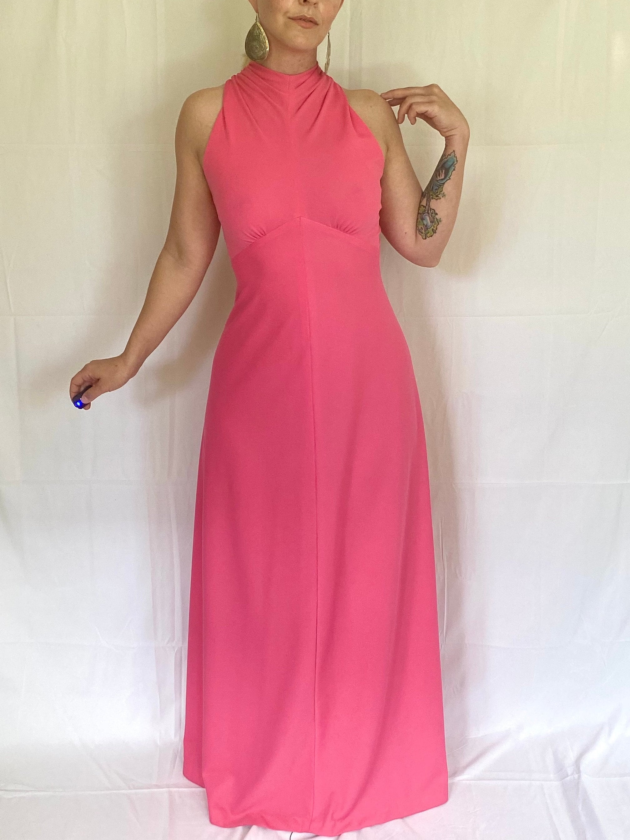 70s Hot Pink Gown Vintage Hot Pink Dress 70s Pink Prom Dress Vintage ...