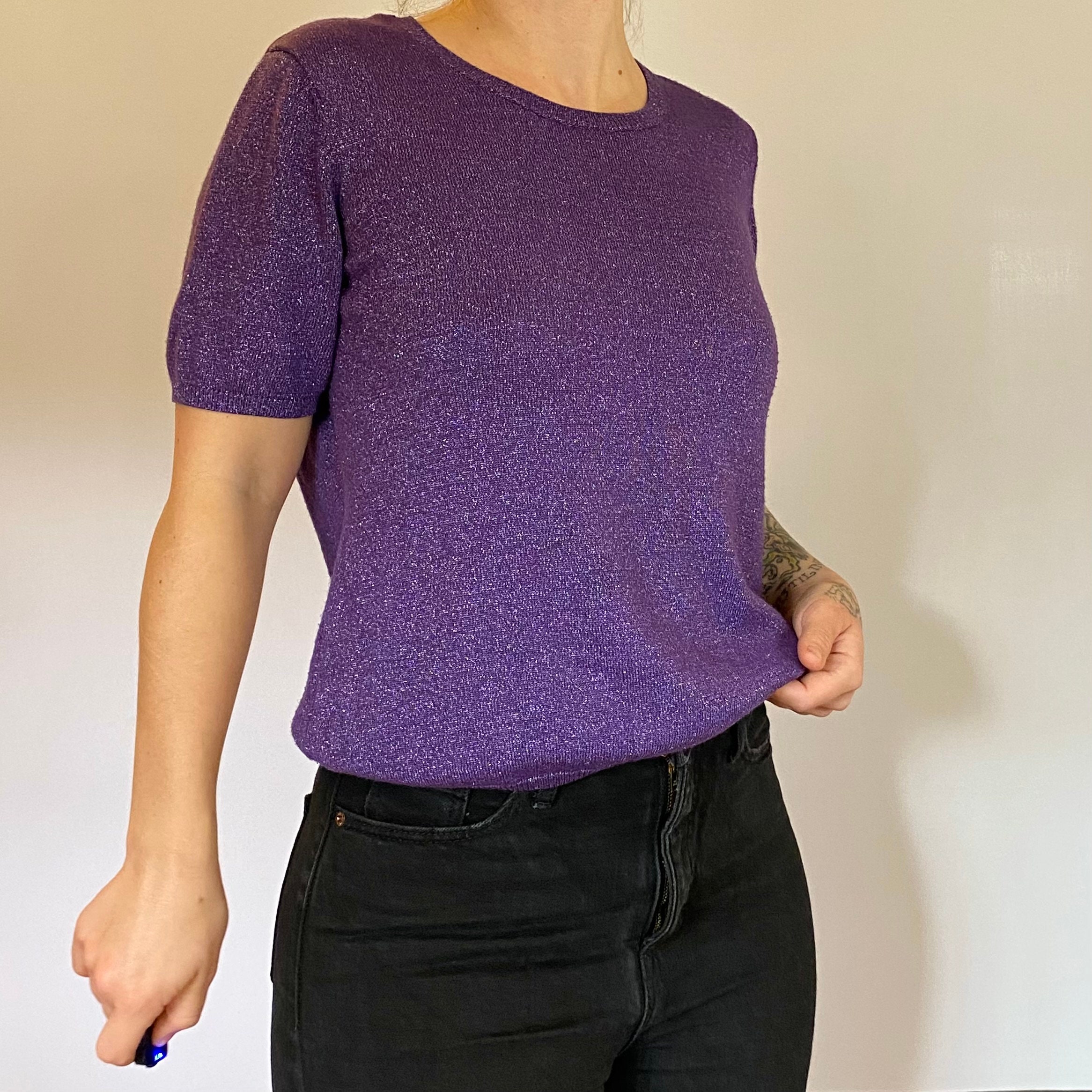 90s Shimmer Top 90s Purple Sparkle Blouse Vintage Purple Shimmer Shirt ...