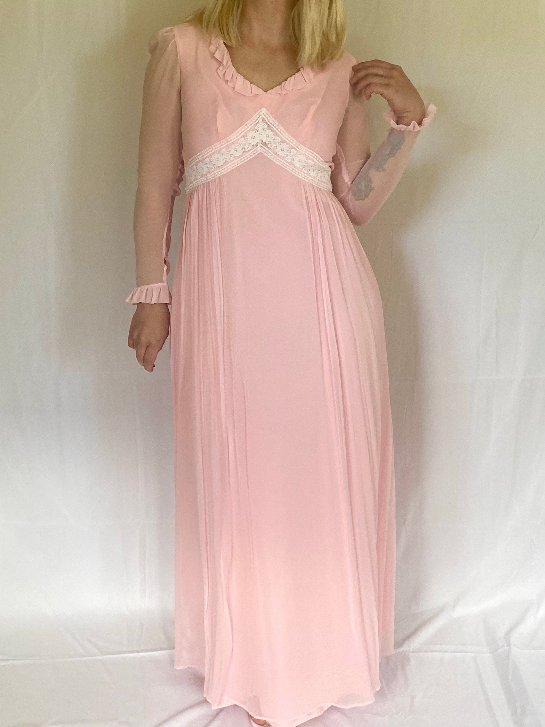 60s Pink Gown Vintage Light Pink Dress 60s Lace Pink Prom Dress Vintage ...