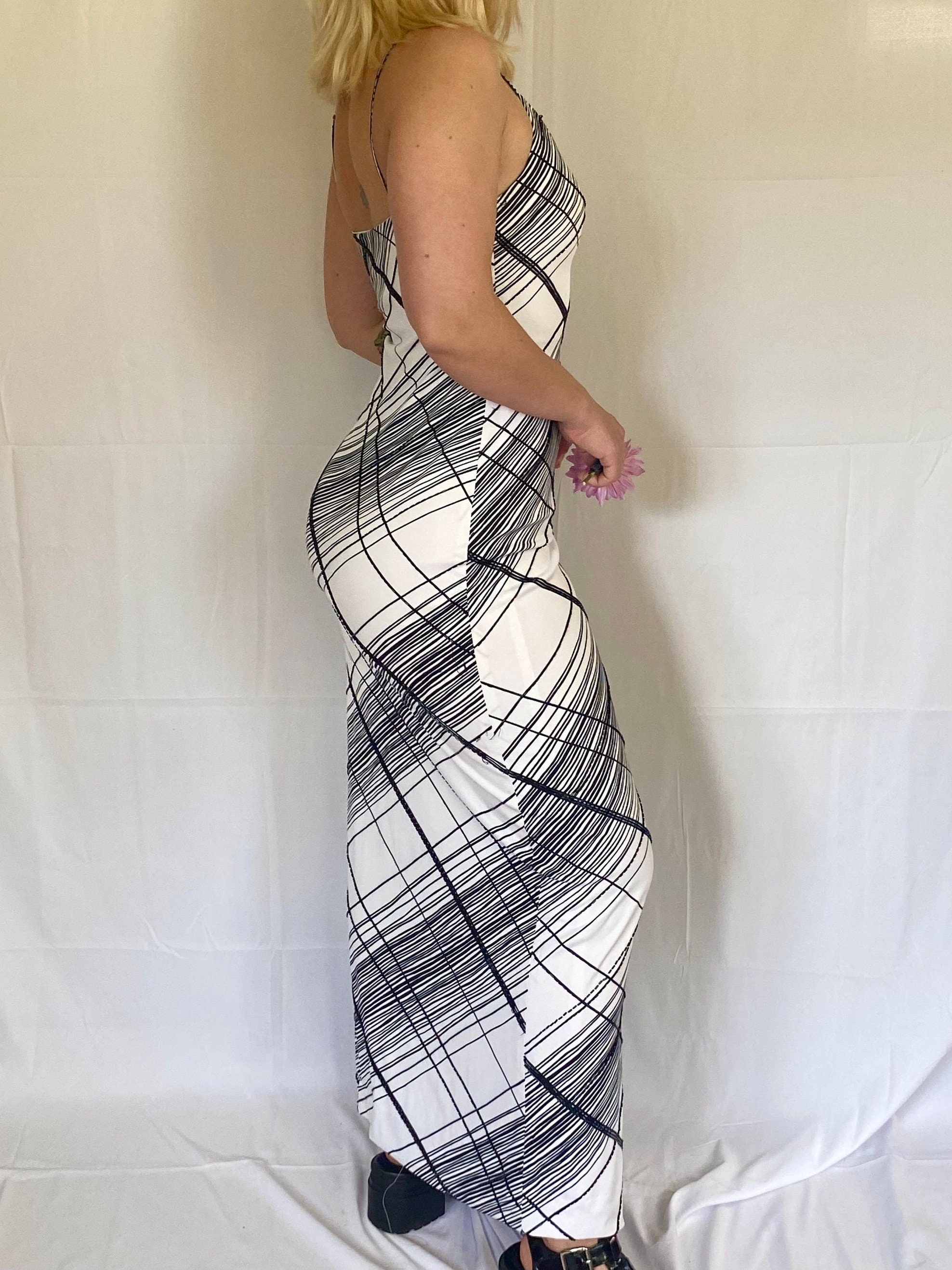 Y2K Prom Dress Vintage Beaded Prom Dress Y2K Beaded Gown Black White ...