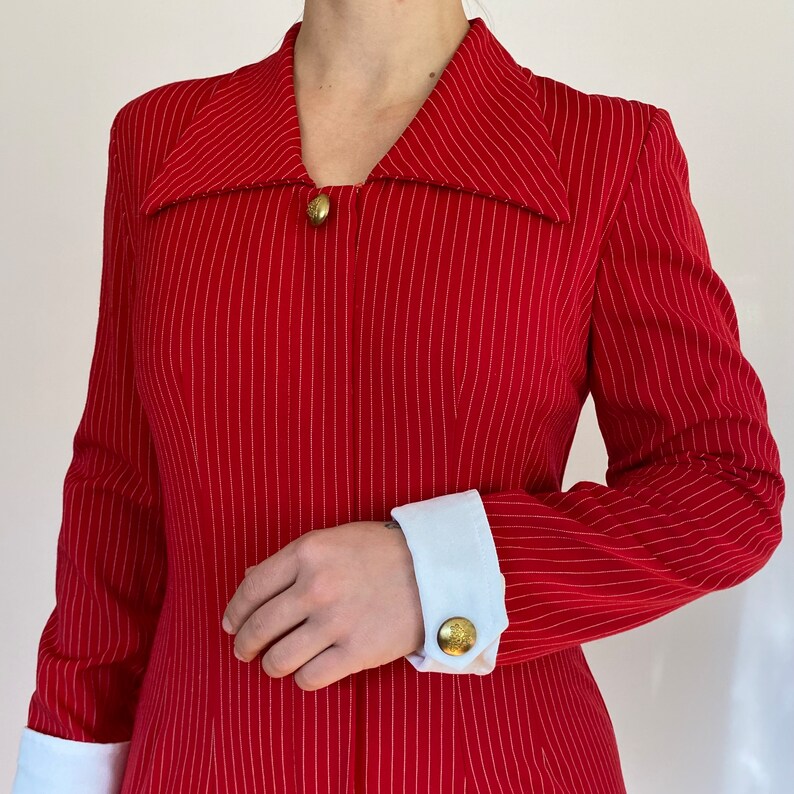 70s Red Pinstripe Dress Vintage Red Midi Dress 70s California Design by ...