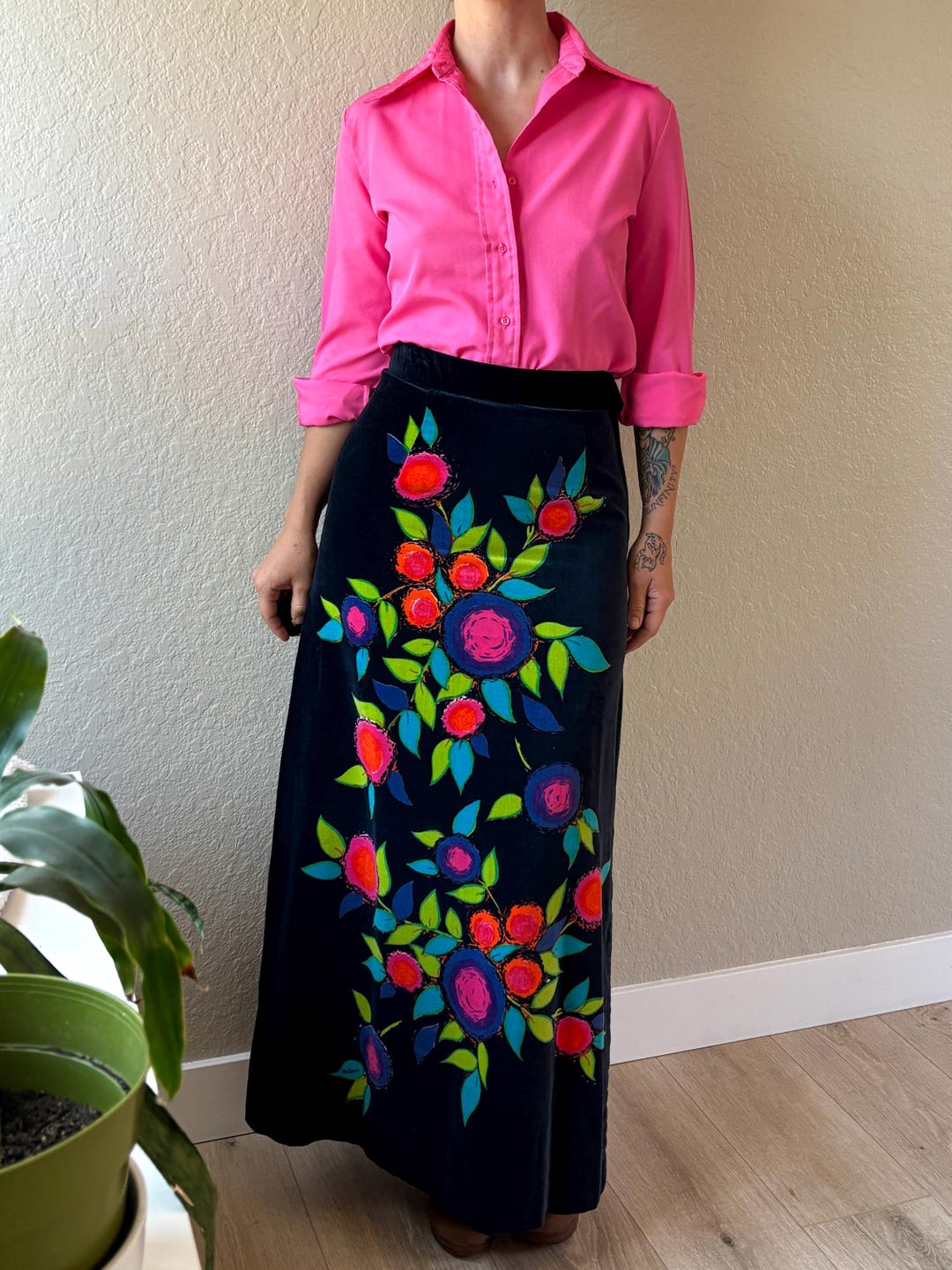 70s Mr. Dino Velveteen Skirt 70s Floral Maxi Skirt Mr. Dino Velvet ...