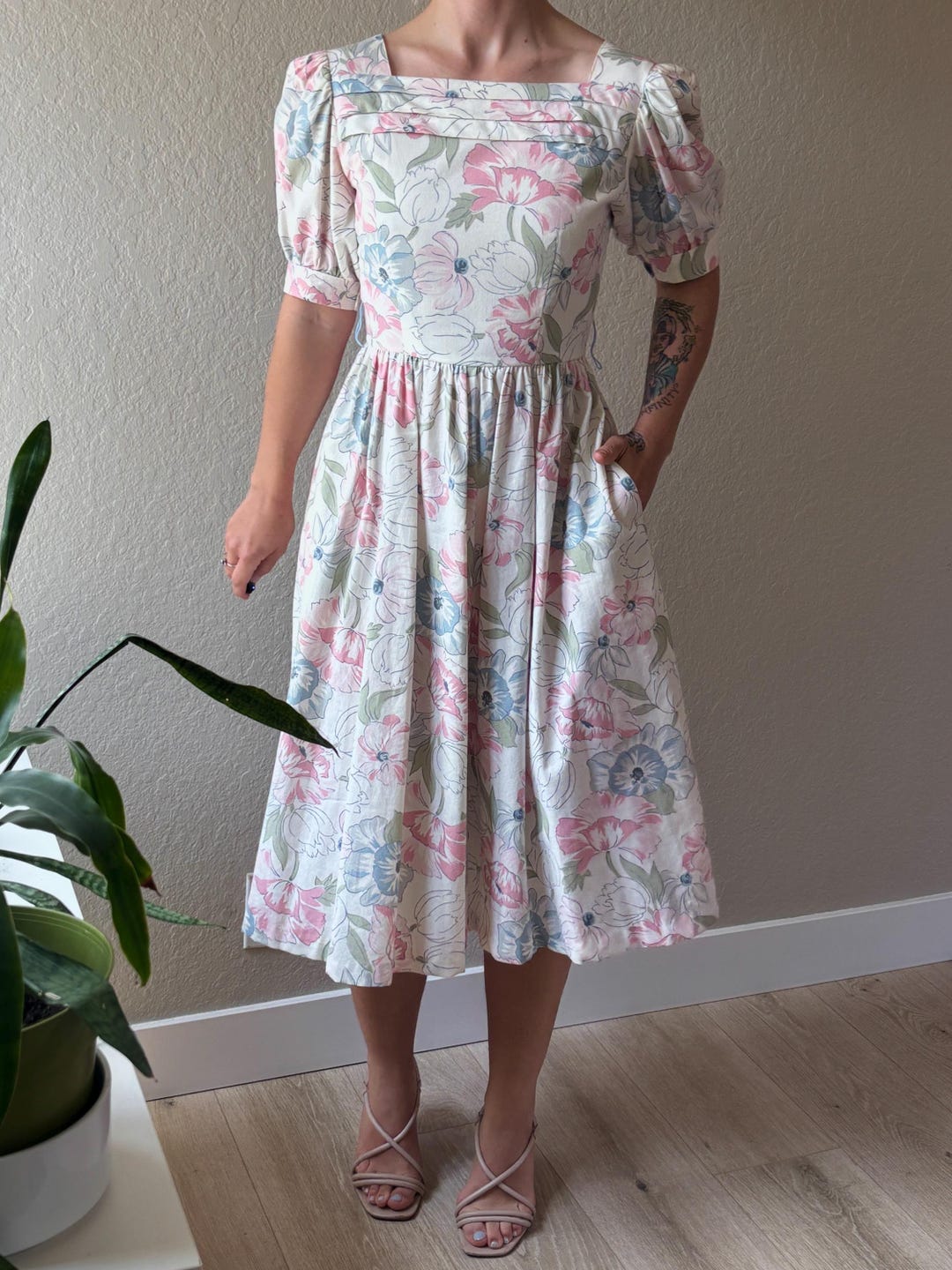 80s Petite Lanz Floral Dress 80s Pastel Floral Dress Vintage Lanz Dress ...