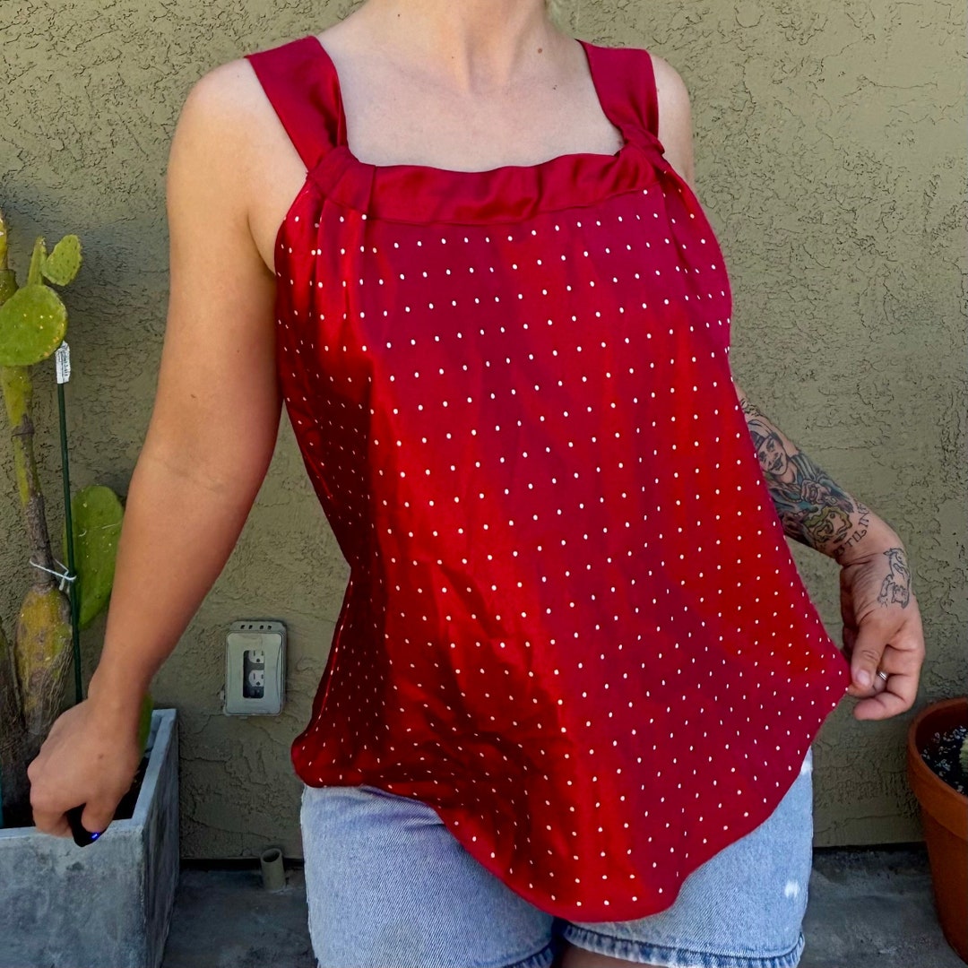 Y2K Red Satin Top Vintage Red Polka Dot Top Red Satin Polka Dot Tank ...