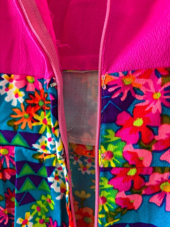 70s Hot Pink Floral Maxi Dress Bright Vintage Dress 7… - Gem
