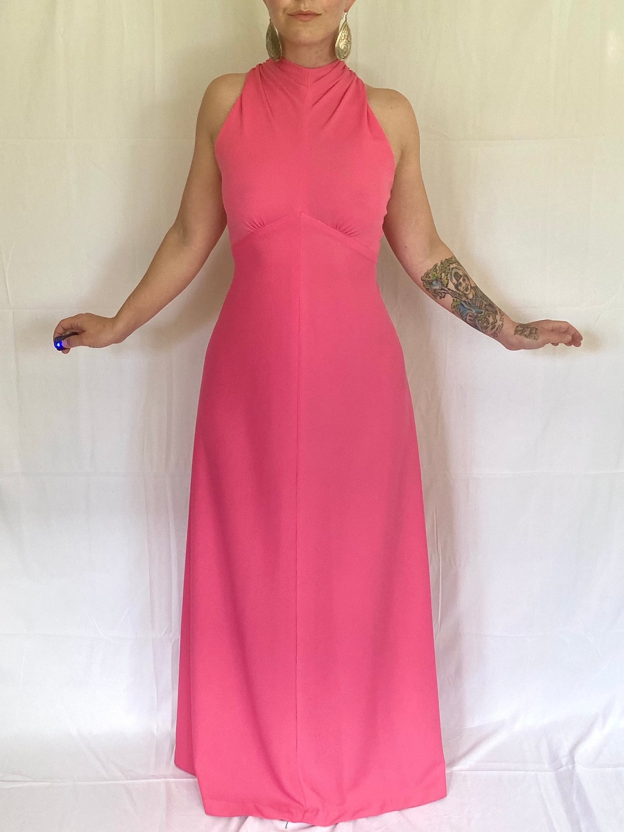 70s Hot Pink Gown Vintage Hot Pink Dress 70s Pink Prom Dress Vintage ...
