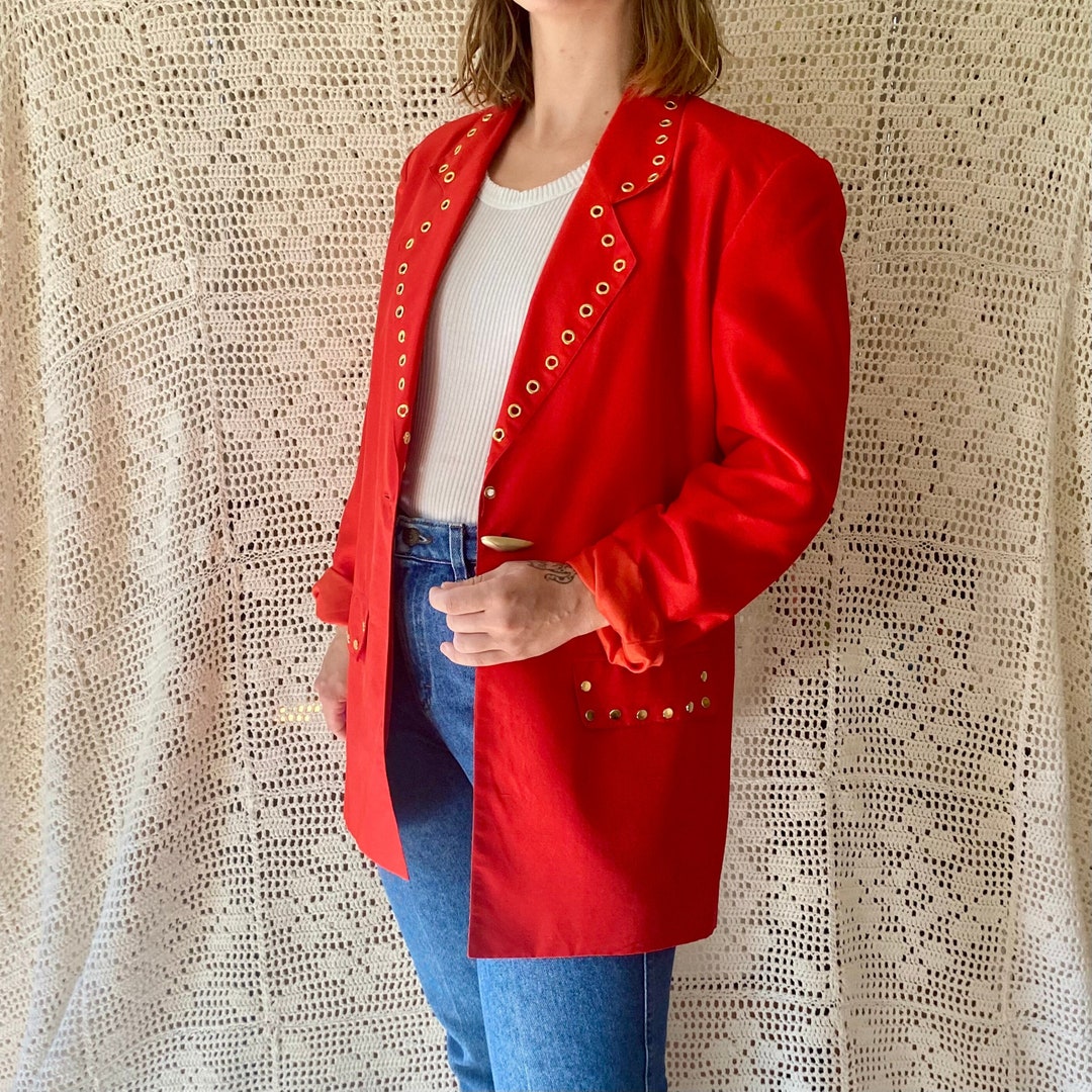 80s Red Silk Jacket Vintage Silk Blazer Red and Gold Silk Jacket 80s ...
