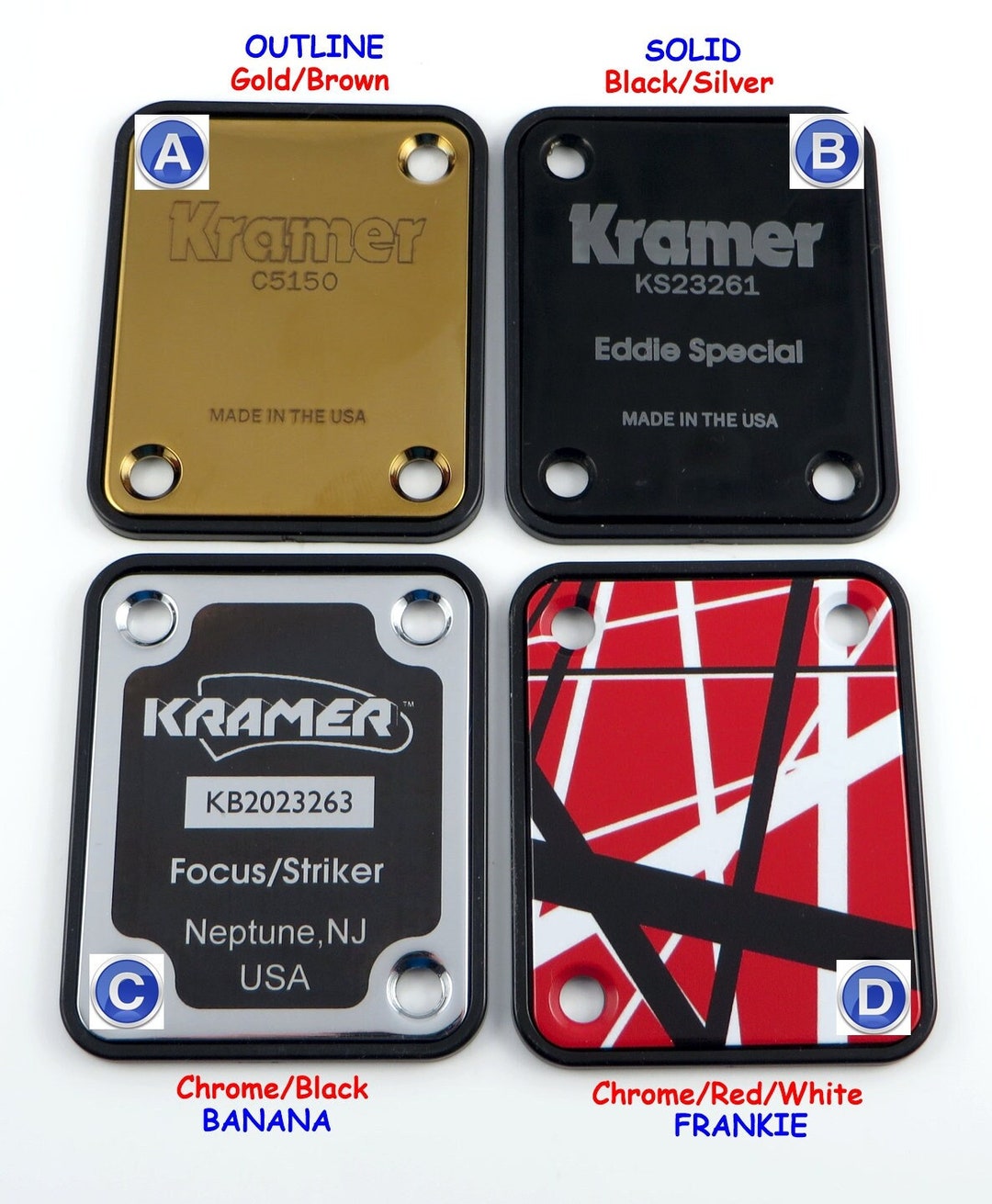 Kramer Tribute Guitar Neck Plate - Engraved or Printed in Your Choice ...