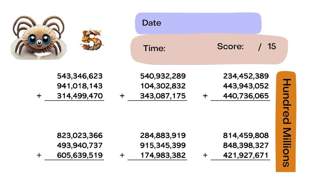 Nine Digit (100 Million) Addition With Fun Facts and Mazes Plus Answer ...