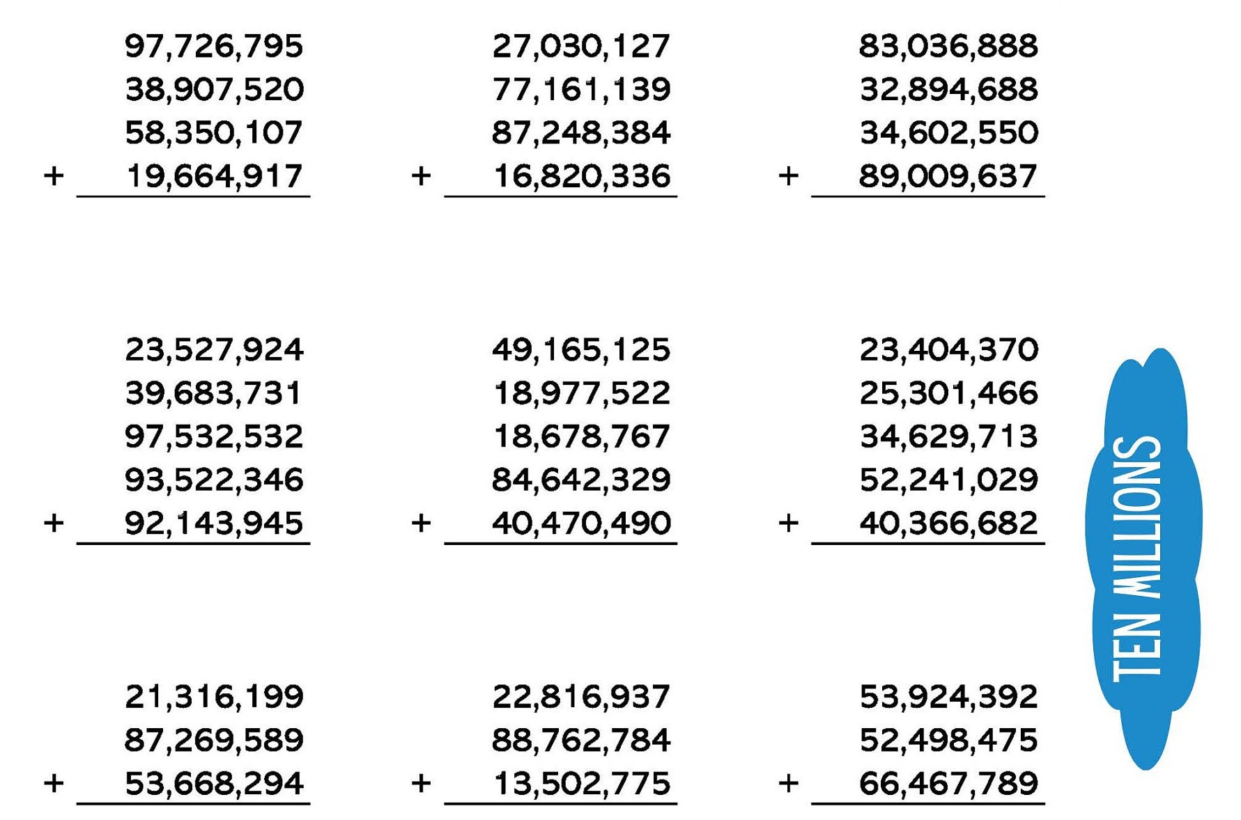 Eight Digit (10 Million) Addition With Fun Facts and Mazes Plus Answer ...