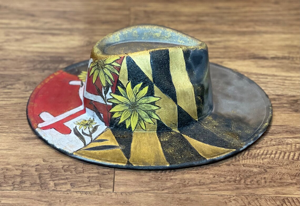 Maryland Flag and Black Eyed Susan Flat Brim Western Cowboy Hat Fedora ...