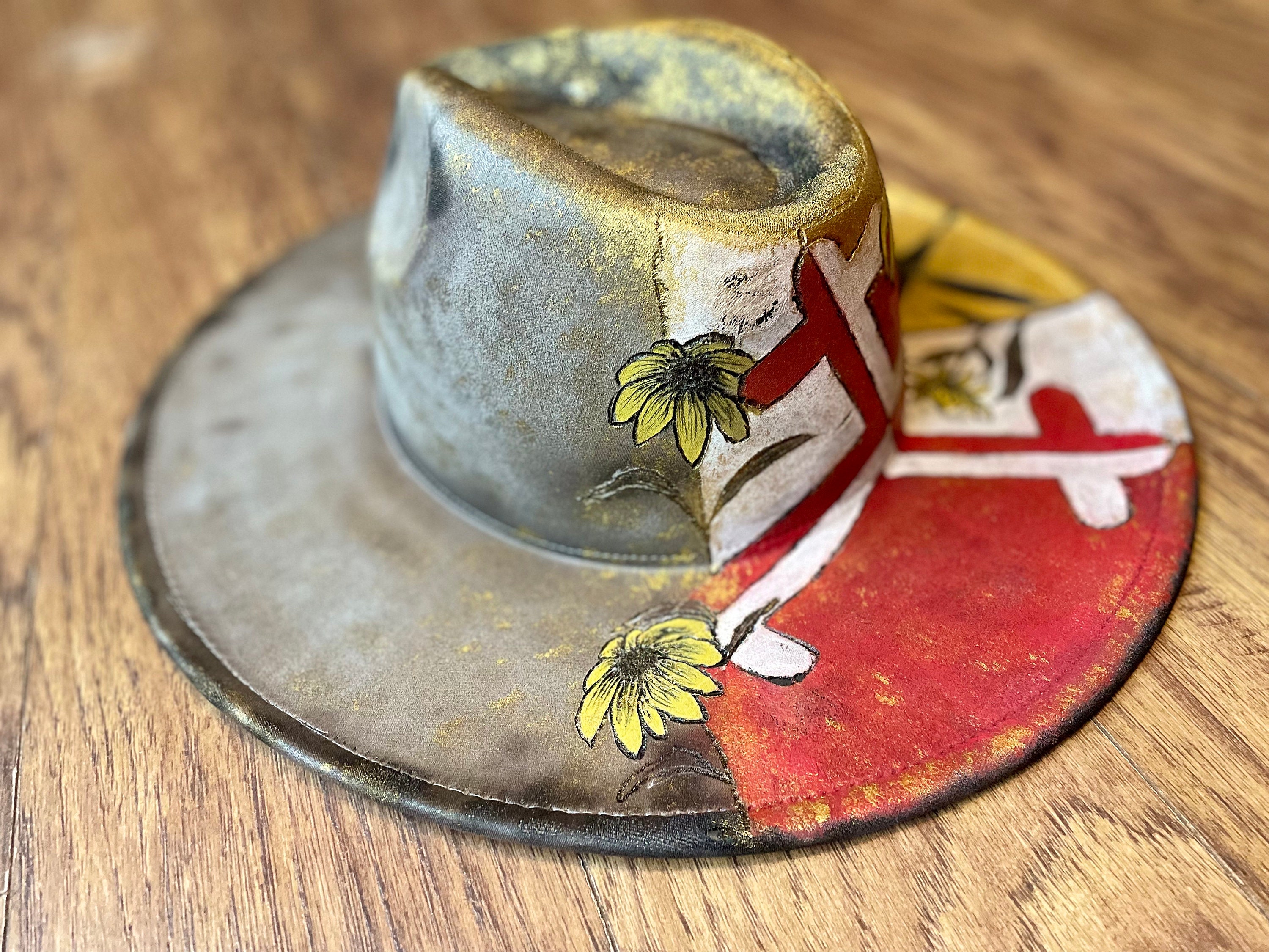 Maryland Flag and Black Eyed Susan Flat Brim Western Cowboy Hat Fedora ...