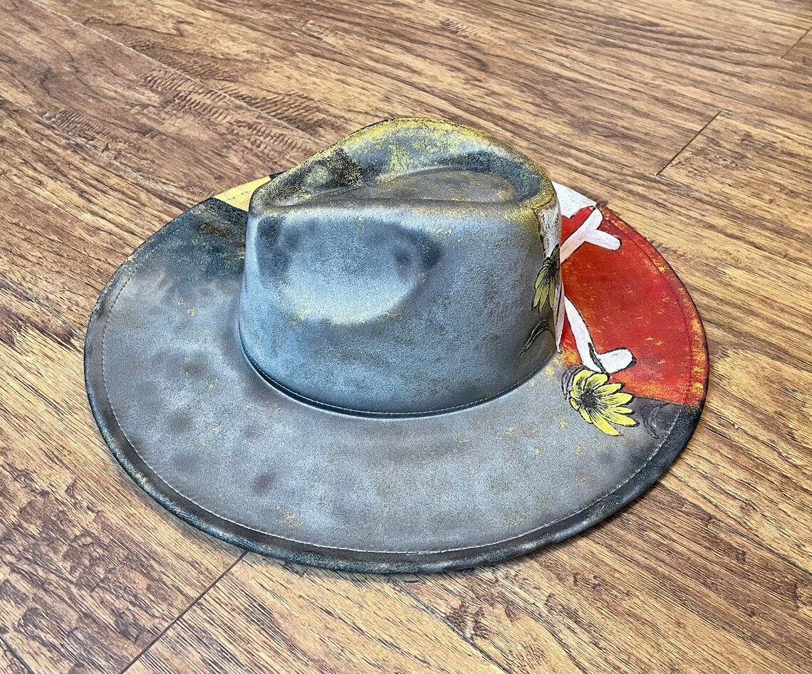 Maryland Flag and Black Eyed Susan Flat Brim Western Cowboy Hat Fedora ...