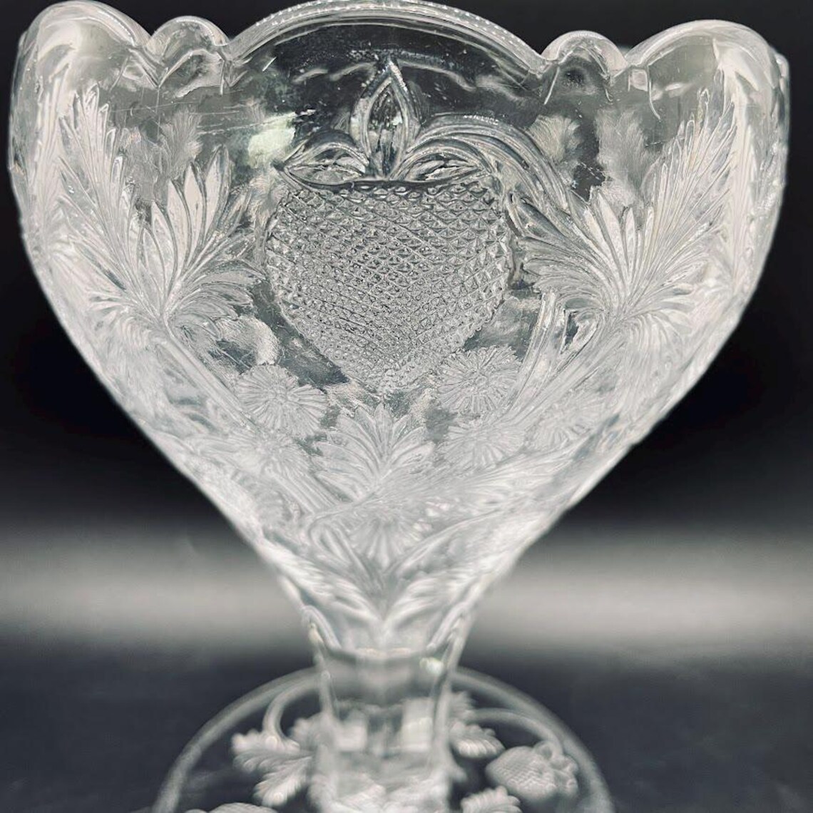 Antique Cambridge Crystal Glass Inverted Strawberry Footed Vase ...