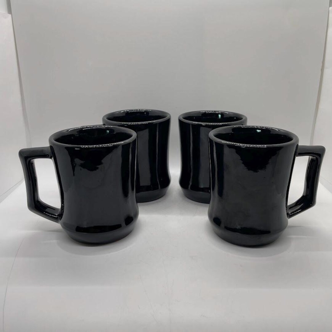 Vintage Frankoma Pottery Black Onyx C5 Coffee Tea Mug Set of 4 Ceramic ...