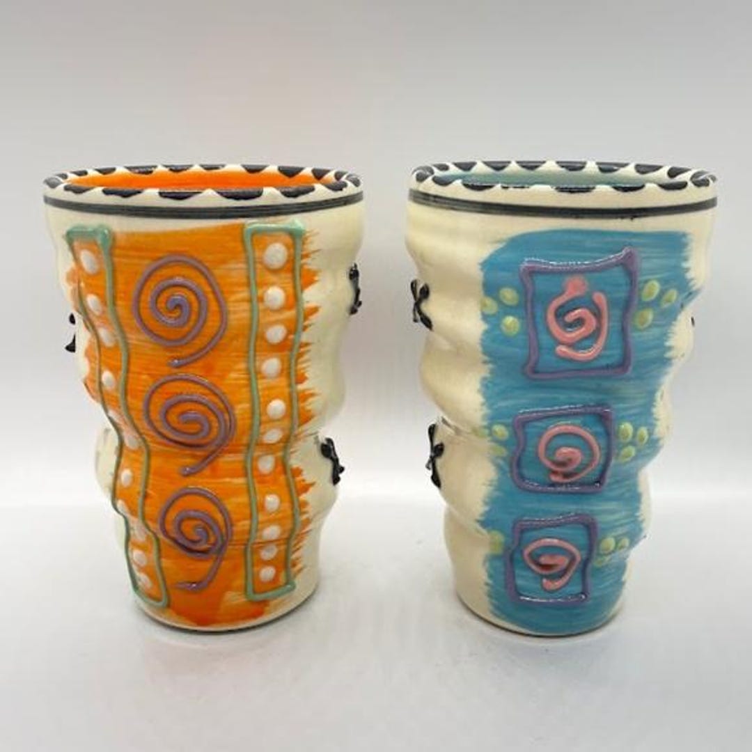 2 Whimsical ‘polly Made Me’ Tumblers Handmade Studio Art Pottery Artist ...