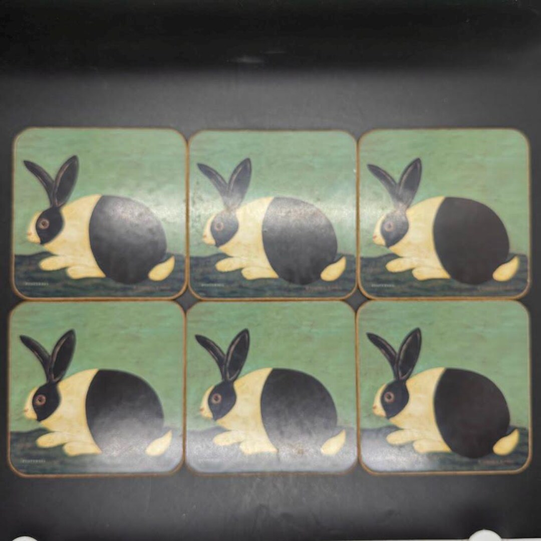 Warren Kimble Coasters Rabbits Set of 6 Cork Back Bunny Rabbit Design ...