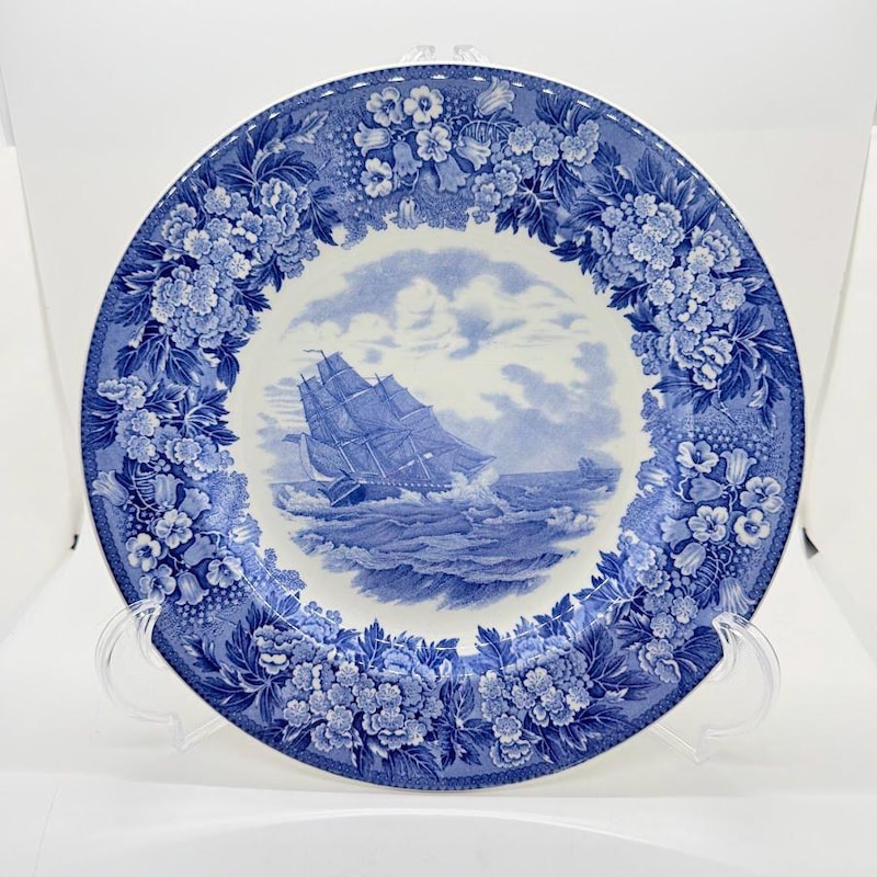 Vintage Floral Plate Navy - Etsy