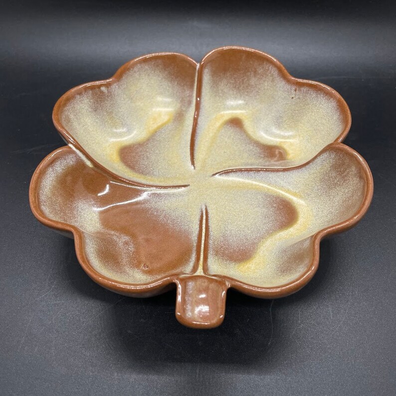 Vintage Frankoma 223 Shamrock Four Leaf Clover Pottery Candy Dish Bowl ...