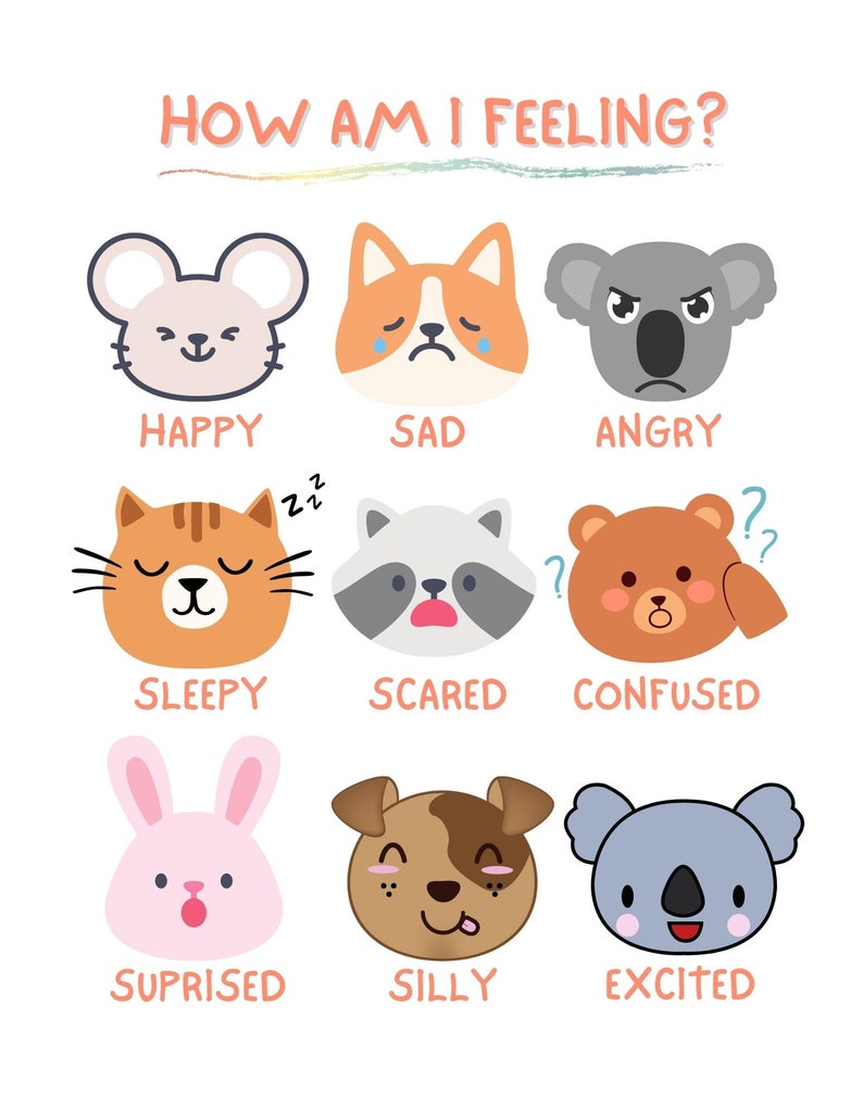 Calming Corner Digital Download, Feelings Chart for Toddlers, Rainbow ...