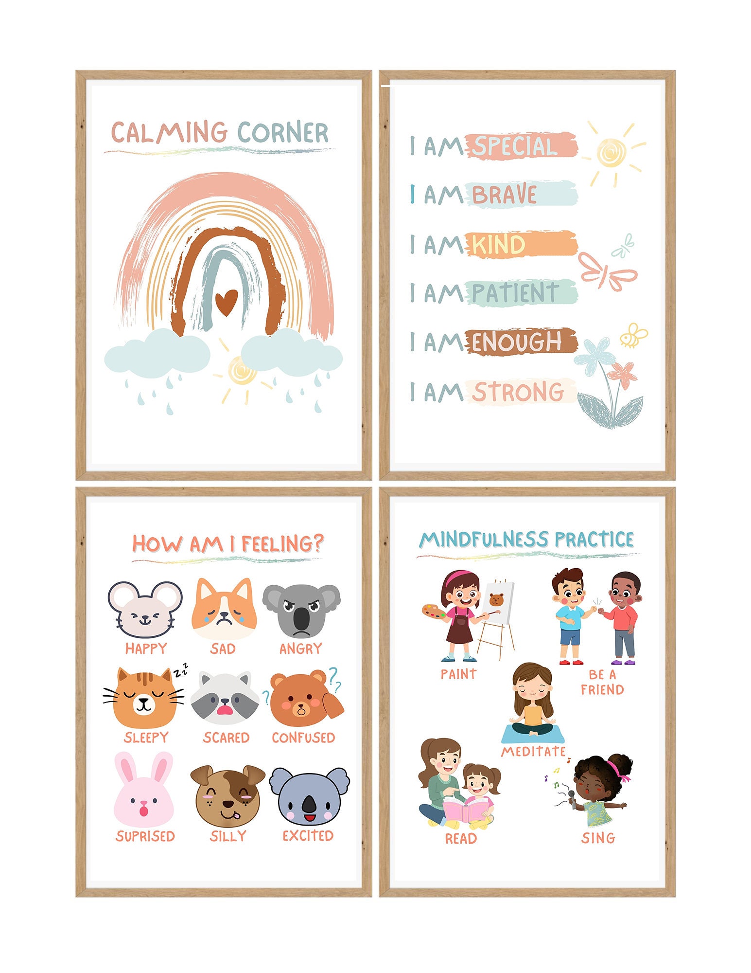Calming Corner Digital Download, Feelings Chart for Toddlers, Rainbow ...